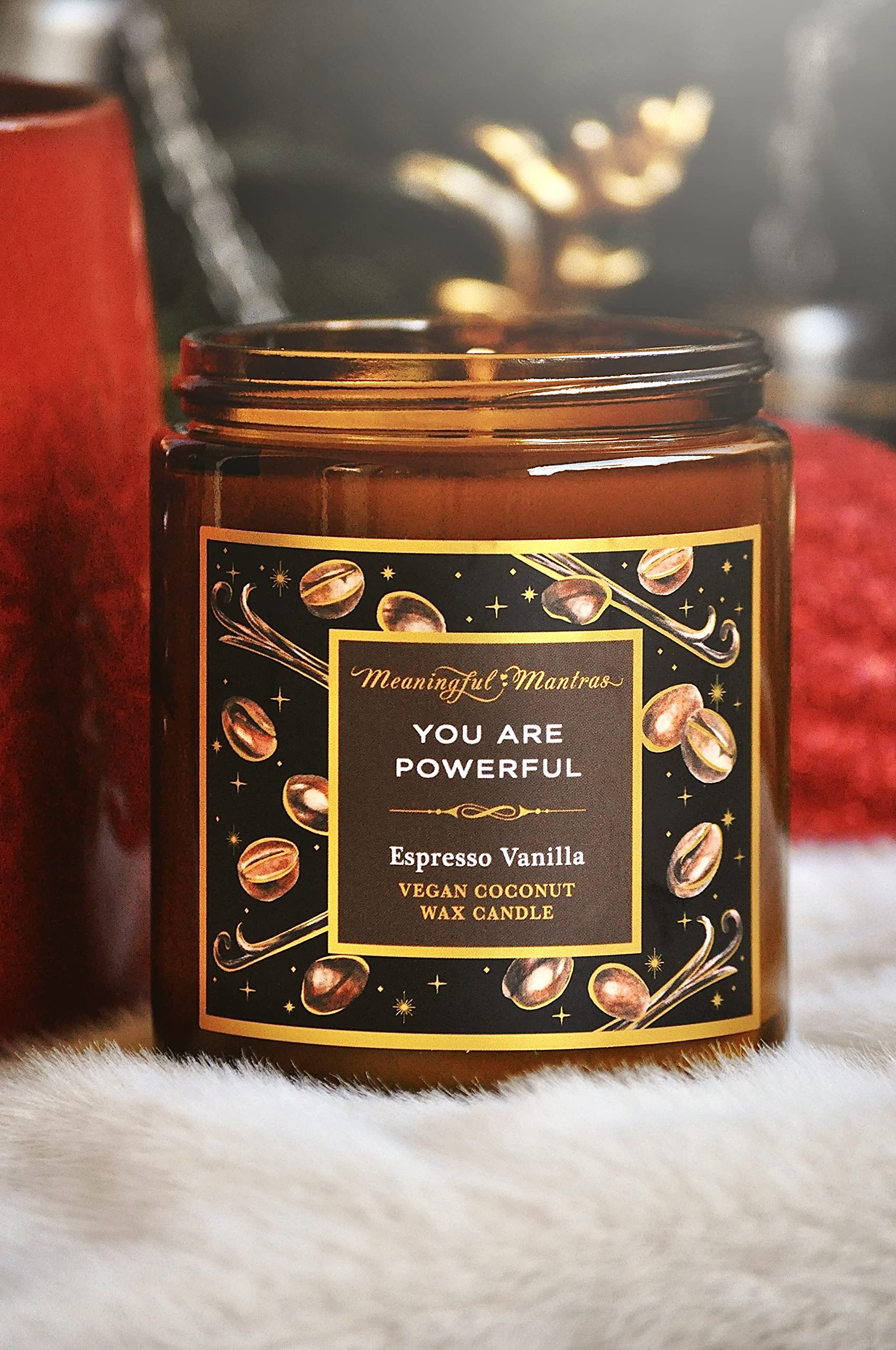 You are Powerful Coffee Shop Espresso Vanilla 8oz Aromatherapy Candle | 34 Hour Burn | Real Essential Oils and Coconut Wax