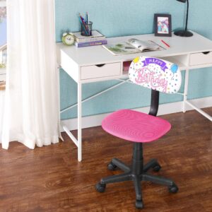 JJS Kids Rolling Drawing Desk Chair, Small Swivel Office Computer Chair for Teens, Low-Back Adjustable Coloring Upholstered Student Task Chair, Pink