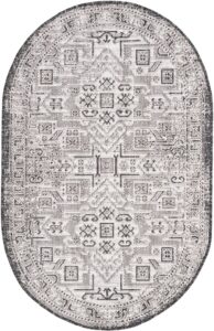 rugs.com outdoor aztec collection rug – 3' x 5' oval charcoal gray flatweave rug perfect for living rooms, large dining rooms, open floorplans