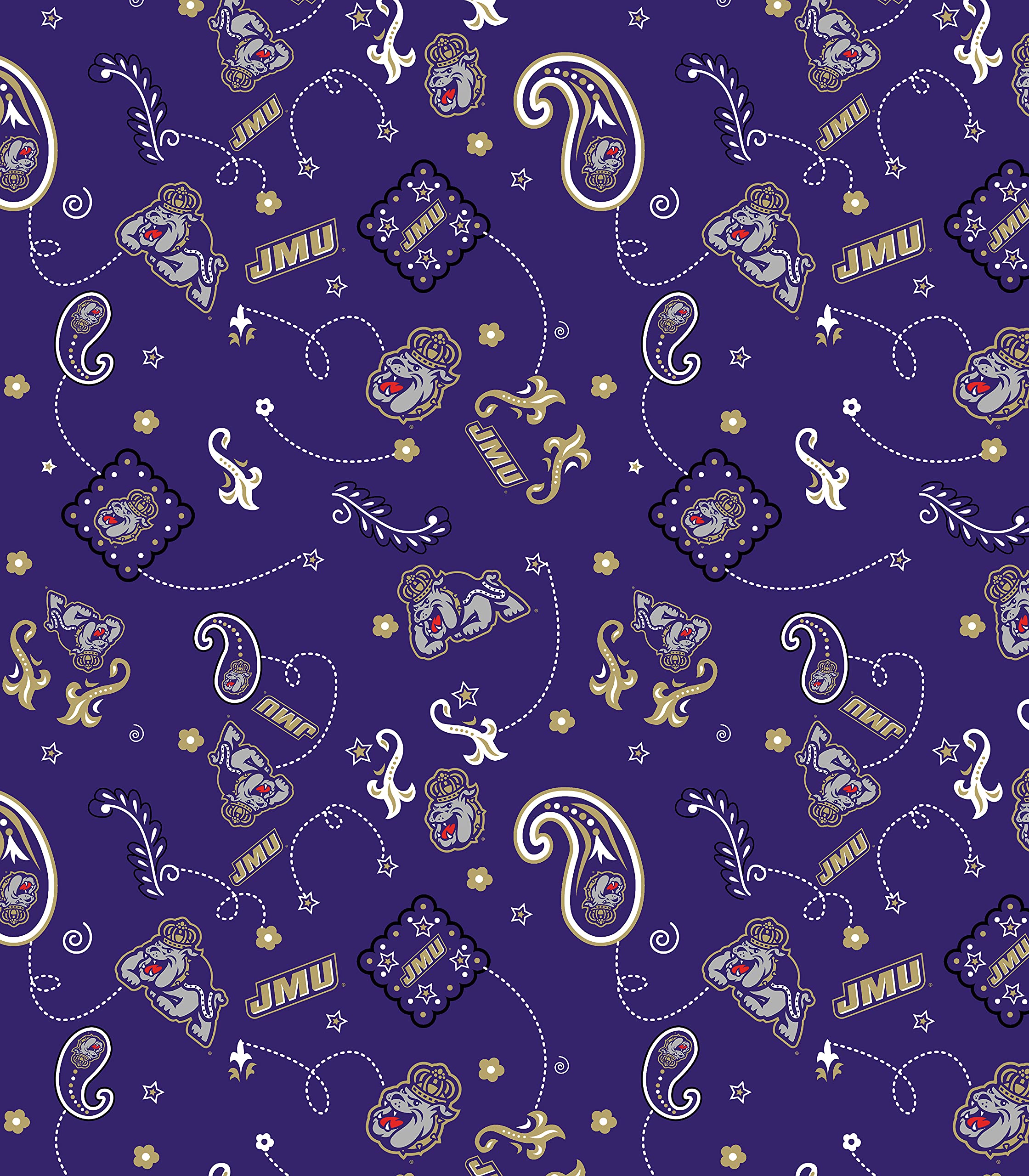 SYKEL ENTERPRISES James Madison University Cotton Fabric Sold by The Yard-JMU Dukes Bandanna 100% Cotton Quilting Fabric-SYKEL JMU027