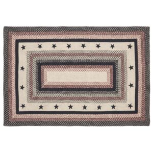 VHC Brands Colonial Star Rug with PVC Pad, Jute Blend, Rectangle, Tan Black Red, 48x72 inches