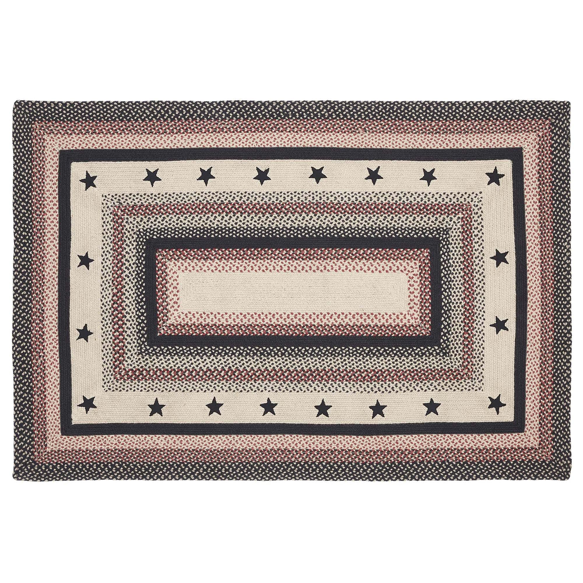 VHC Brands Colonial Star Rug with PVC Pad, Jute Blend, Rectangle, Tan Black Red, 48x72 inches