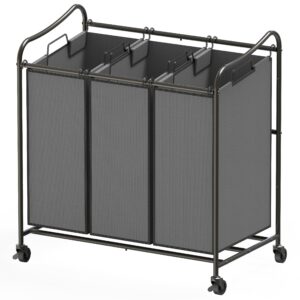 simple houseware heavy duty 3-bag laundry sorter rolling cart, dark grey