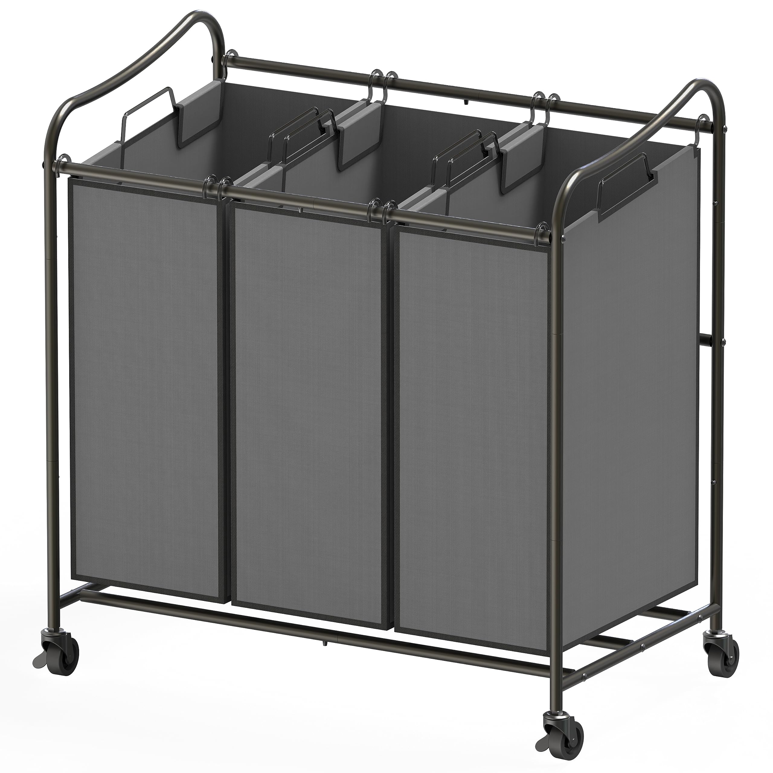 Simple Houseware Heavy Duty 3-Bag Laundry Sorter Rolling Cart, Dark Grey