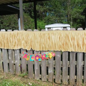 Hawaiian Luau Grass Raffia Fringe Banner Table Skirt for Tropical Birthday Party Tiki Bar, Tent,Chair Skirt,Deck Skirt,Garland Graduation Summer Beach Decorations