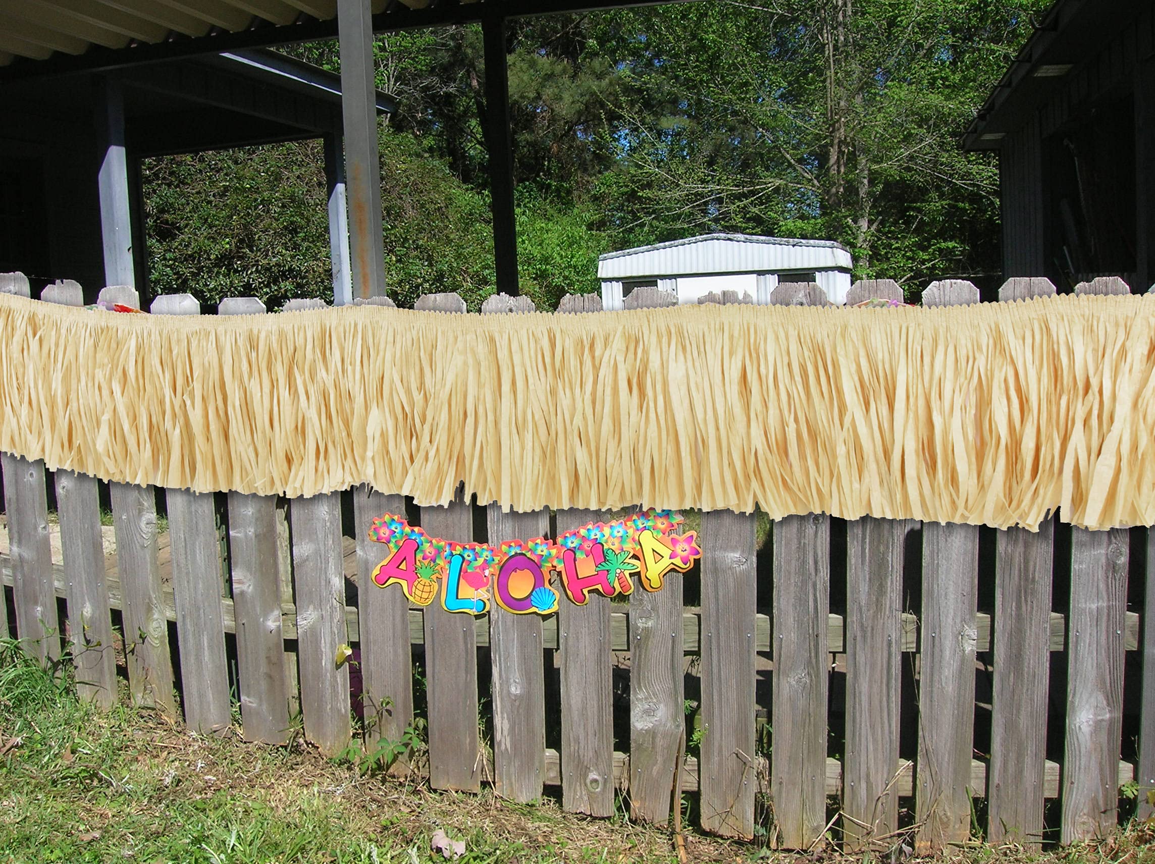 Hawaiian Luau Grass Raffia Fringe Banner Table Skirt for Tropical Birthday Party Tiki Bar, Tent,Chair Skirt,Deck Skirt,Garland Graduation Summer Beach Decorations