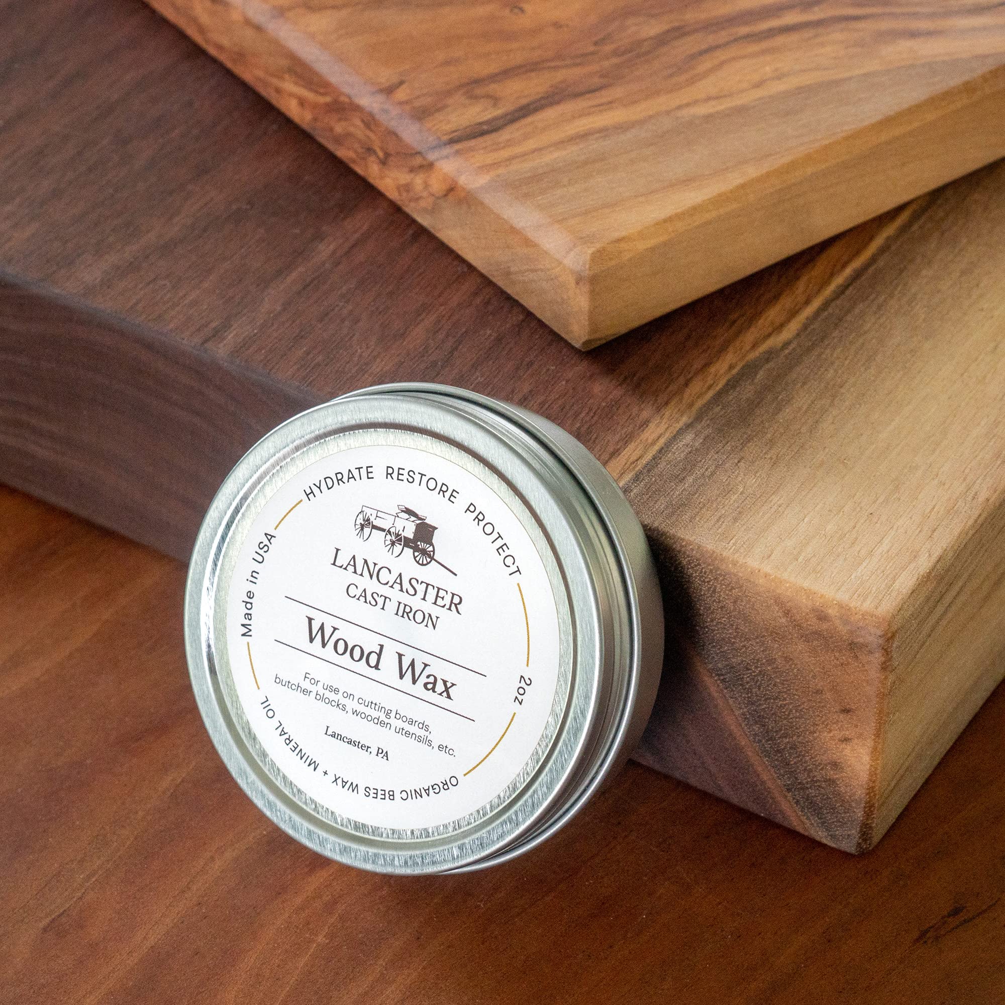 Wood Wax for Spoons, Cutting Boards, and Butcher Blocks - 2 oz Beeswax and Mineral Oil Conditioner and Wood Butter - Made in USA