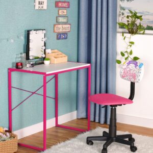 JJS Kids Rolling Drawing Desk Chair, Small Swivel Office Computer Chair for Teens, Low-Back Adjustable Coloring Upholstered Student Task Chair, Pink