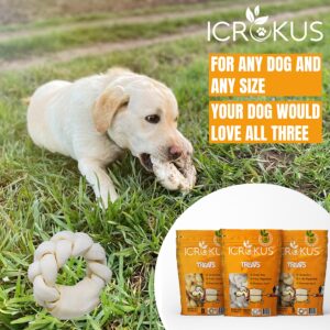 ICROKUS Natural Braided Rawhides for Dogs - Rawhide Dog Treats Digestible Braided Dog Chews Rings - Free Range Grass Fed Dog Treat Donut 5 inches Set of 3 Units (No Odor)