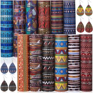 xuniea 12 pieces 6.3 x 8.3 inch african pattern faux leather sheets geometry boho pattern african elements pu leather sheets printed synthetic leather fabric for diy earrings hair bows crafts making