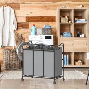 Simple Houseware Heavy Duty 3-Bag Laundry Sorter Rolling Cart, Dark Grey