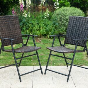 PHI VILLA Rattan Patio Dining Chairs Set of 4,Outdoor Wicker Sling Chairs,Foldable Patio Dining Chairs for Garden,Backyard, Lawn, Porch, Poolside and Balcony,4 Packs