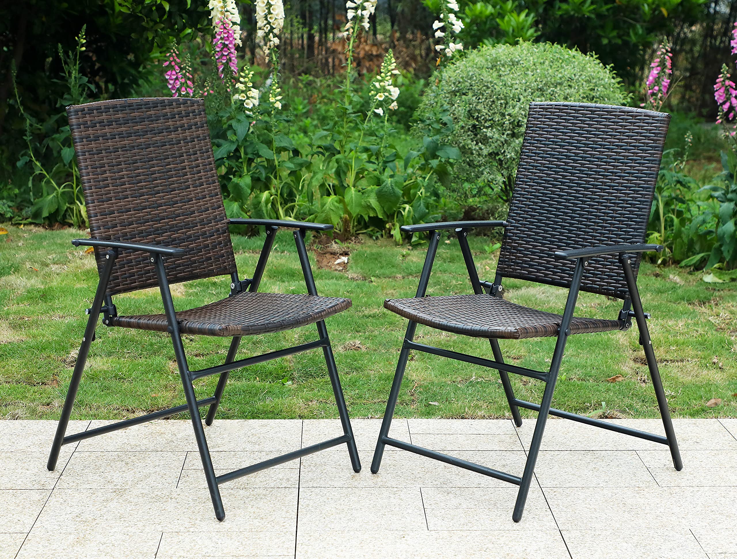 PHI VILLA Rattan Patio Dining Chairs Set of 4,Outdoor Wicker Sling Chairs,Foldable Patio Dining Chairs for Garden,Backyard, Lawn, Porch, Poolside and Balcony,4 Packs