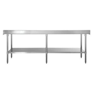 Kratos Commercial Worktable, Stainless Steel Kitchen Prep Table 30" Dx96 W with Undershelf and Backsplash, NSF, 18ga/304SS (28W-073)