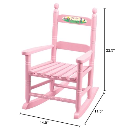 Fox Valley Traders Personalized Childrens Rocking Chair, Features Classic Rocker Design and Hardwood Construction, Pink Finish with Flowers & Buterflies Design