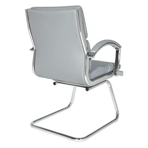 Office Star FL Series Mid-Back Faux Leather Visitor's Chair with Padded Loop Arms and Chrome Finish Base, Charcoal Grey