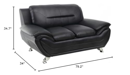 Container Furniture Direct Michael Modern Faux Leather Upholstered Stainless Steel Legs Living Room Loveseat, Midnight Black