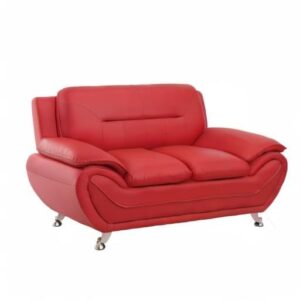 Container Furniture Direct Michael Modern Faux Leather Upholstered Stainless Steel Legs Living Room Loveseat, Persian Red