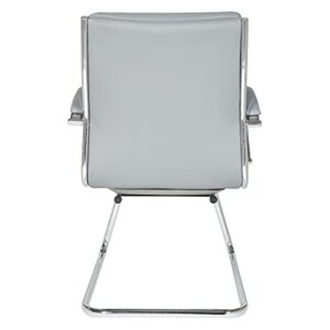 Office Star FL Series Mid-Back Faux Leather Visitor's Chair with Padded Loop Arms and Chrome Finish Base, Charcoal Grey