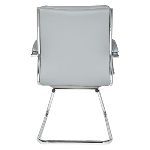 Office Star FL Series Mid-Back Faux Leather Visitor's Chair with Padded Loop Arms and Chrome Finish Base, Charcoal Grey