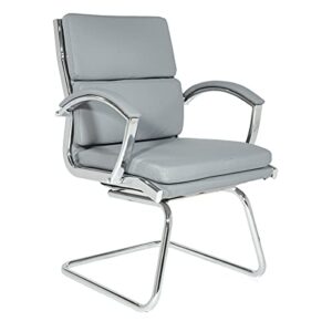 office star fl series mid-back faux leather visitor's chair with padded loop arms and chrome finish base, charcoal grey