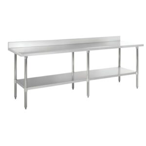 kratos commercial worktable, stainless steel kitchen prep table 30" dx96 w with undershelf and backsplash, nsf, 18ga/304ss (28w-073)