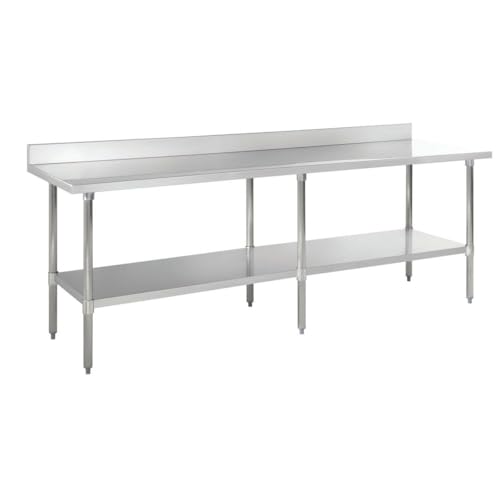 Kratos Commercial Worktable, Stainless Steel Kitchen Prep Table 30" Dx96 W with Undershelf and Backsplash, NSF, 18ga/304SS (28W-073)