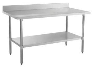 kratos stainless steel kitchen prep table 48"x24" with backsplash and undershelf, nsf worktable for restaurants - 18ga/430ss (28w-033)