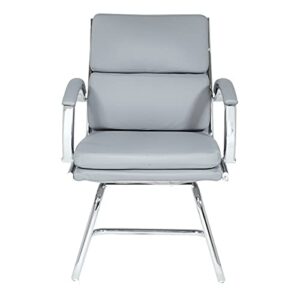 Office Star FL Series Mid-Back Faux Leather Visitor's Chair with Padded Loop Arms and Chrome Finish Base, Charcoal Grey