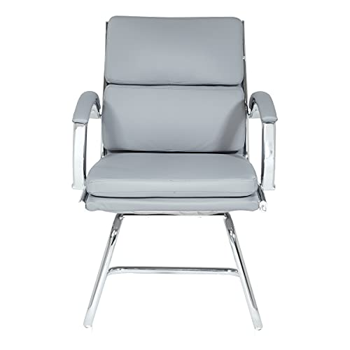 Office Star FL Series Mid-Back Faux Leather Visitor's Chair with Padded Loop Arms and Chrome Finish Base, Charcoal Grey