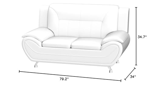 Container Furniture Direct Michael Modern Faux Leather Upholstered Stainless Steel Legs Living Room Loveseat, Milky White