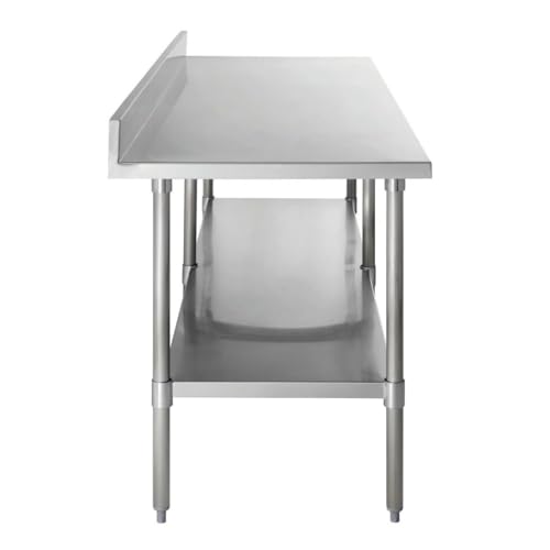 Kratos Commercial Worktable, Stainless Steel Kitchen Prep Table 30" Dx96 W with Undershelf and Backsplash, NSF, 18ga/304SS (28W-073)