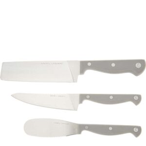 emeril 3-piece specialty cutlery kitchen knife set (6.5" nakiri, 5.5" prep, & 4.75" spreader knives) (grey)