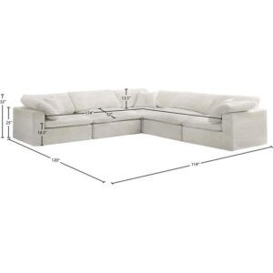 Meridian Furniture 634Cream-Sec5C Cozy Collection Contemporary Fiber Filled Comfort Overstuffed Velvet Upholstered Modular Sectional Seating for 5 Cream