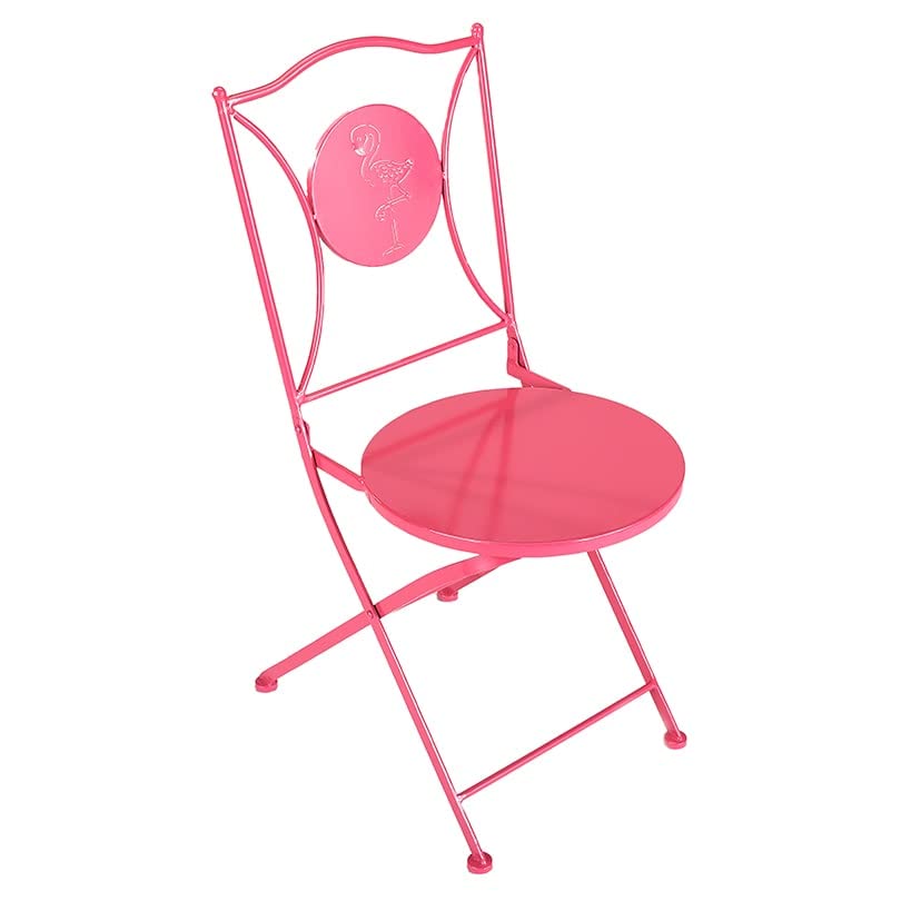 The Lakeside Collection Retro Vintage Metal Bistro Chair Patio Furniture with Flamingo Detail in Pink