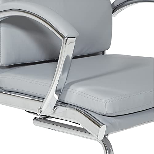 Office Star FL Series Mid-Back Faux Leather Visitor's Chair with Padded Loop Arms and Chrome Finish Base, Charcoal Grey