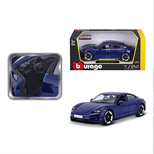 Bburago Porsche Taycan Turbo S in Blue in 1/24 Scale (18-21098B)