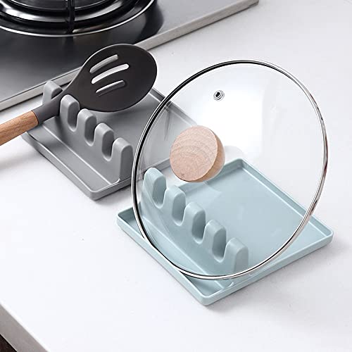 Kitchen Utensil Rest with Drip Pad, Multifunctional Lid Holder & Multiple Cooking Utensil Holder for Spoons, Ladles, Tongs, BPA-Free Spoon Rest & Holder for Stove Top, Heat-Resistant - AC2 (Grey)