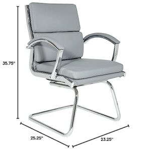 Office Star FL Series Mid-Back Faux Leather Visitor's Chair with Padded Loop Arms and Chrome Finish Base, Charcoal Grey