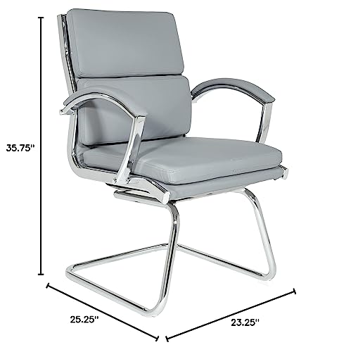 Office Star FL Series Mid-Back Faux Leather Visitor's Chair with Padded Loop Arms and Chrome Finish Base, Charcoal Grey