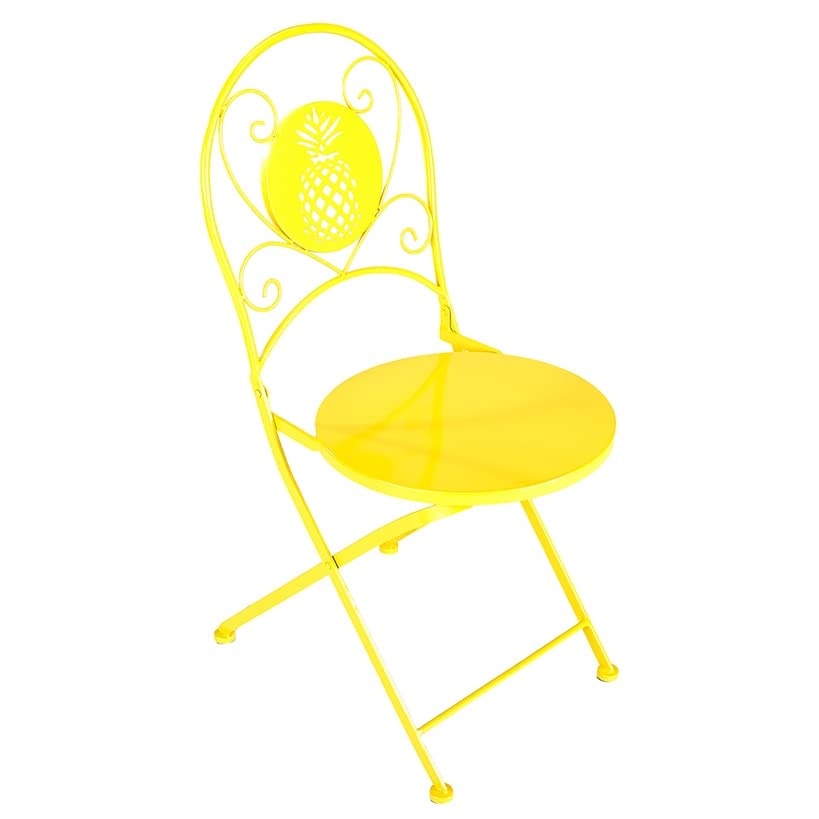 The Lakeside Collection Retro Vintage Metal Bistro Chair Patio Furniture with Pineapple Detail in Yellow