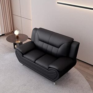 Container Furniture Direct Michael Modern Faux Leather Upholstered Stainless Steel Legs Living Room Loveseat, Midnight Black