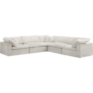 meridian furniture 634cream-sec5c cozy collection contemporary fiber filled comfort overstuffed velvet upholstered modular sectional seating for 5 cream