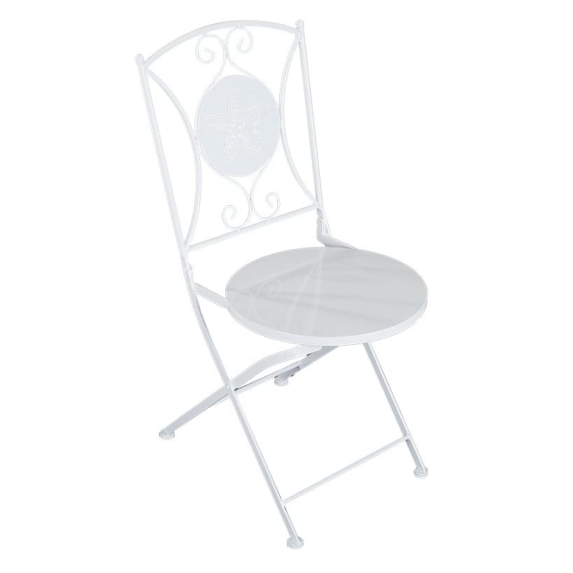 The Lakeside Collection Retro Vintage Metal Bistro Chair Patio Furniture with Starfish Detail in White