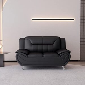 container furniture direct michael modern faux leather upholstered stainless steel legs living room loveseat, midnight black