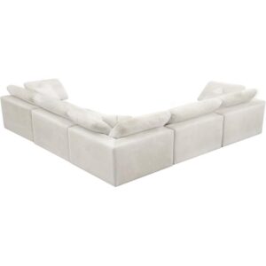 Meridian Furniture 634Cream-Sec5C Cozy Collection Contemporary Fiber Filled Comfort Overstuffed Velvet Upholstered Modular Sectional Seating for 5 Cream