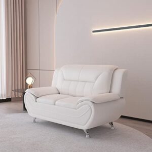 container furniture direct michael modern faux leather upholstered stainless steel legs living room loveseat, milky white