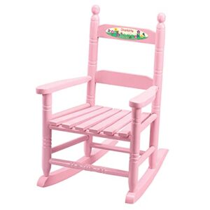 fox valley traders personalized childrens rocking chair, features classic rocker design and hardwood construction, pink finish with flowers & buterflies design