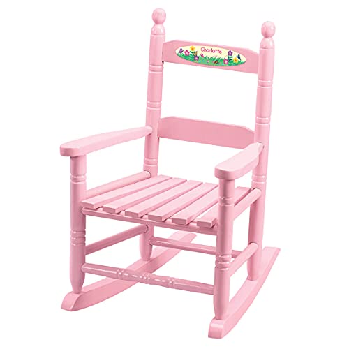 Fox Valley Traders Personalized Childrens Rocking Chair, Features Classic Rocker Design and Hardwood Construction, Pink Finish with Flowers & Buterflies Design