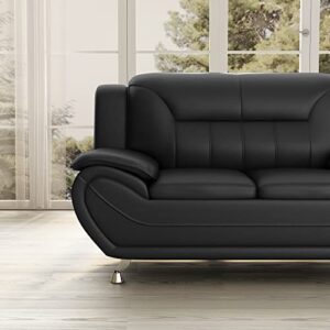 Container Furniture Direct Michael Modern Faux Leather Upholstered Stainless Steel Legs Living Room Loveseat, Midnight Black